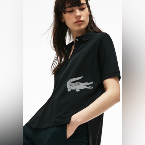 Lacoste | Tops | Lacoste Black Boxy Fit Fluid Polo With Longer Back ...